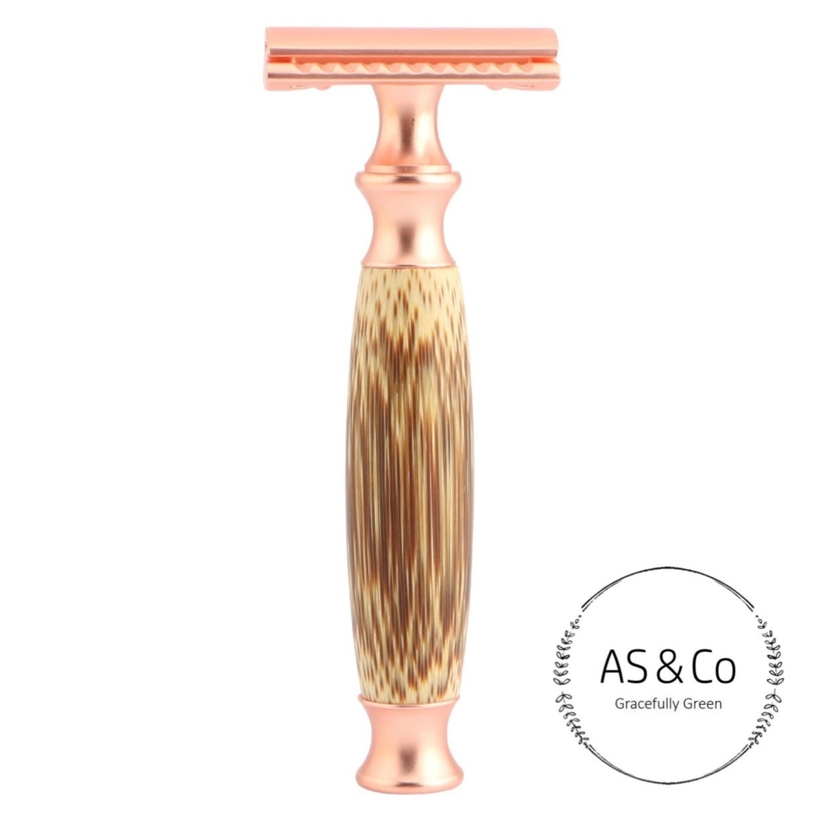 Double Edge Reusable Safety Razor with Bamboo Handle - Rose Gold – AS ...